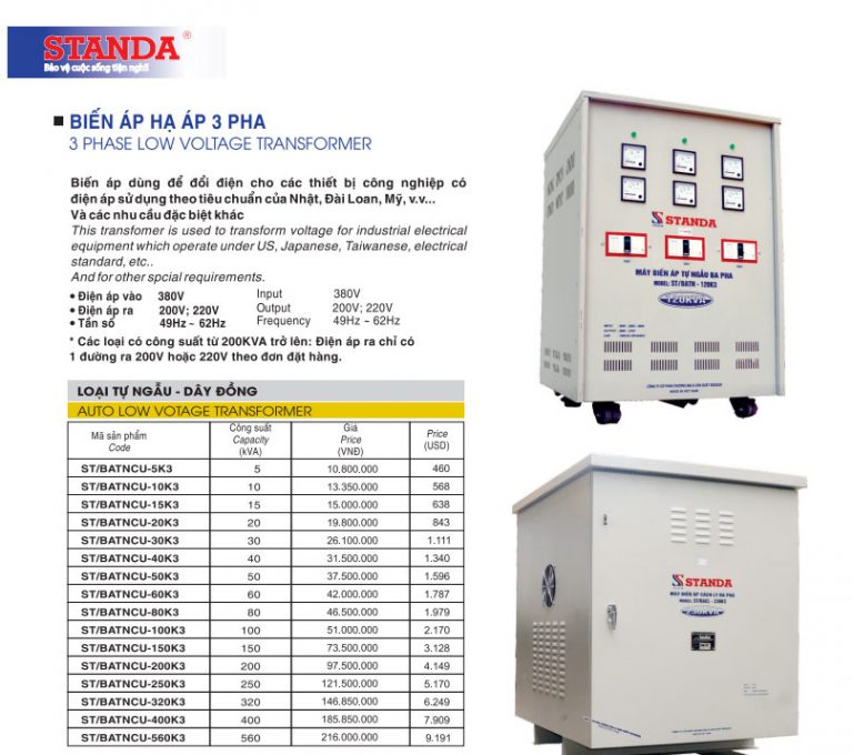 Biến Áp Cách Ly 100KVA Standa 3 Pha chạy êm siêu bền bỉ